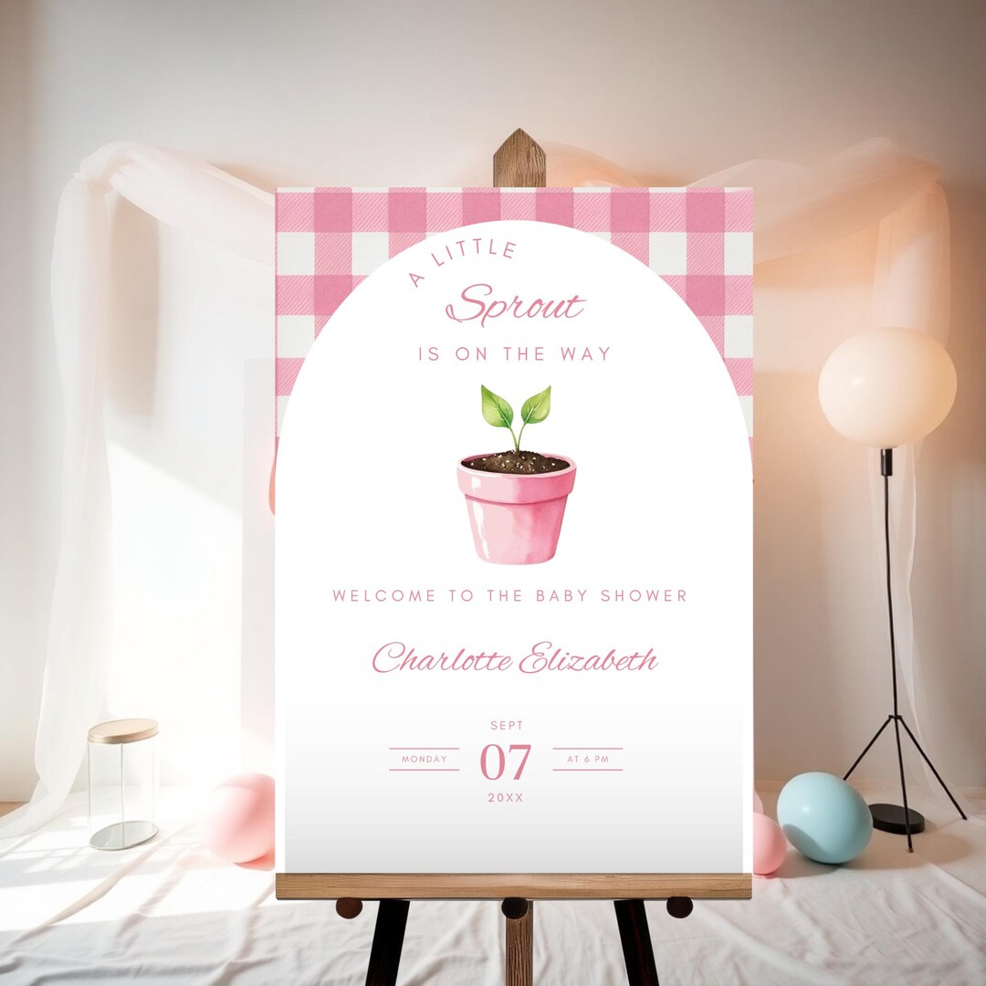 Little Sprout Baby Shower Welcome Sign, Instant Download, Pink Sprout ...