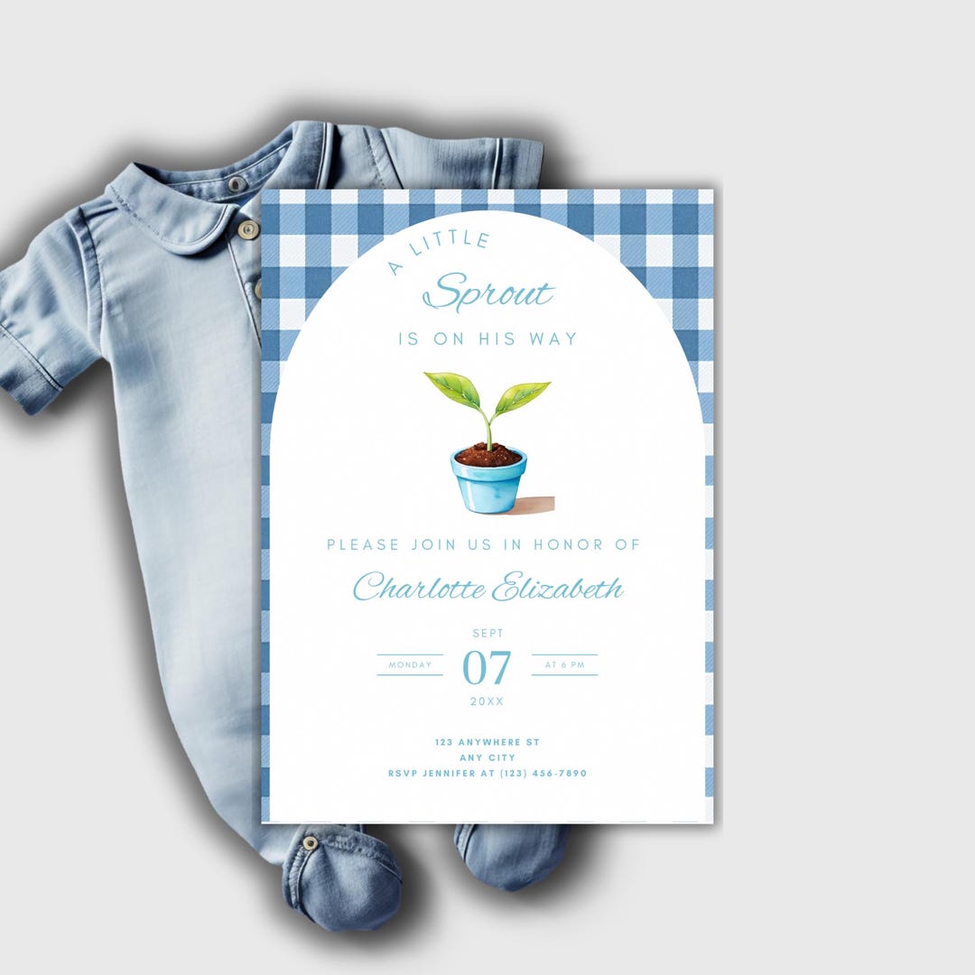 Little Sprout Boy Shower Invite - Editable Templateblue Baby ...
