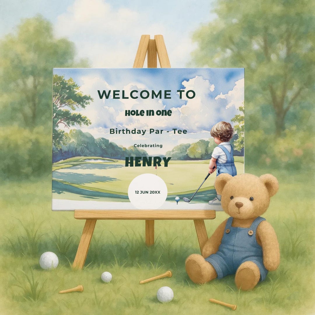 Hole in One Birthday Welcome Sign, Golf Par-tee Decoration (digital ...