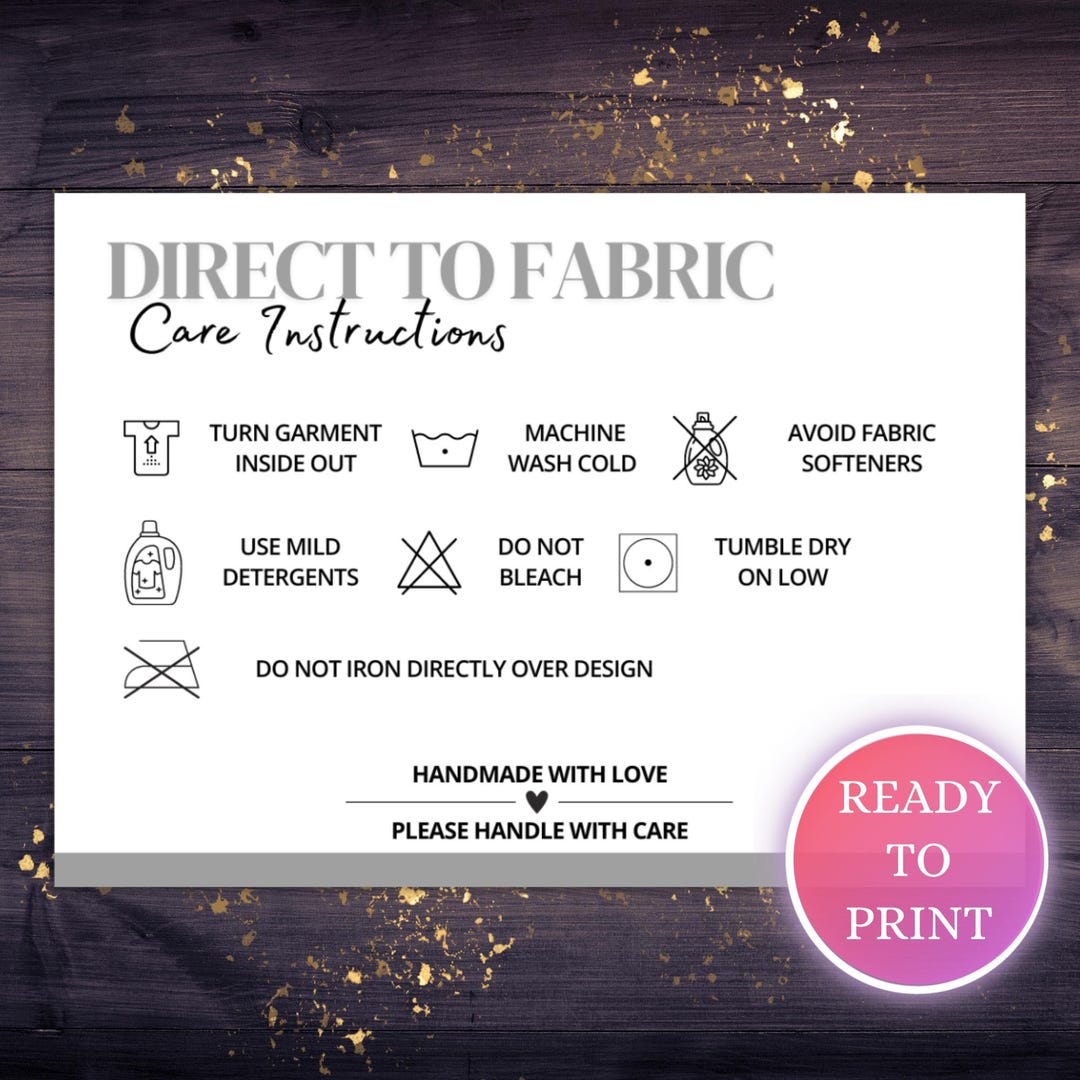 Dtf Care Instructions| Ready to Print| Digital Download| Dtf Care Card ...