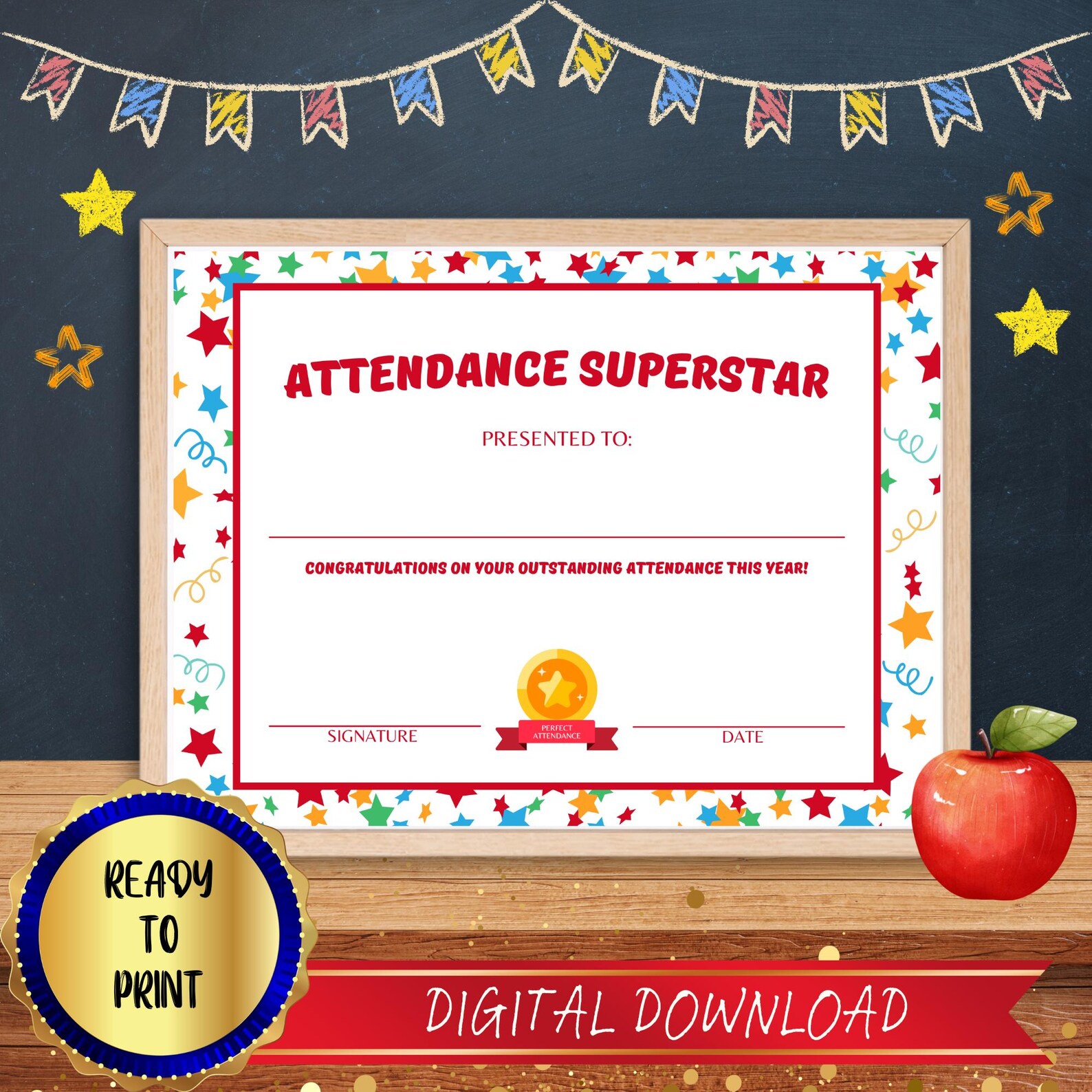 Printable Academic Award Certificate| Attendance Superstar| Digital ...