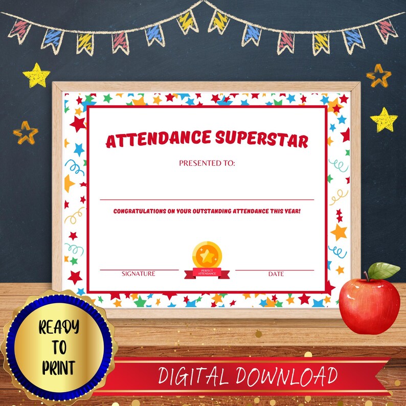 Printable Academic Award Certificate| Attendance Superstar| Digital ...