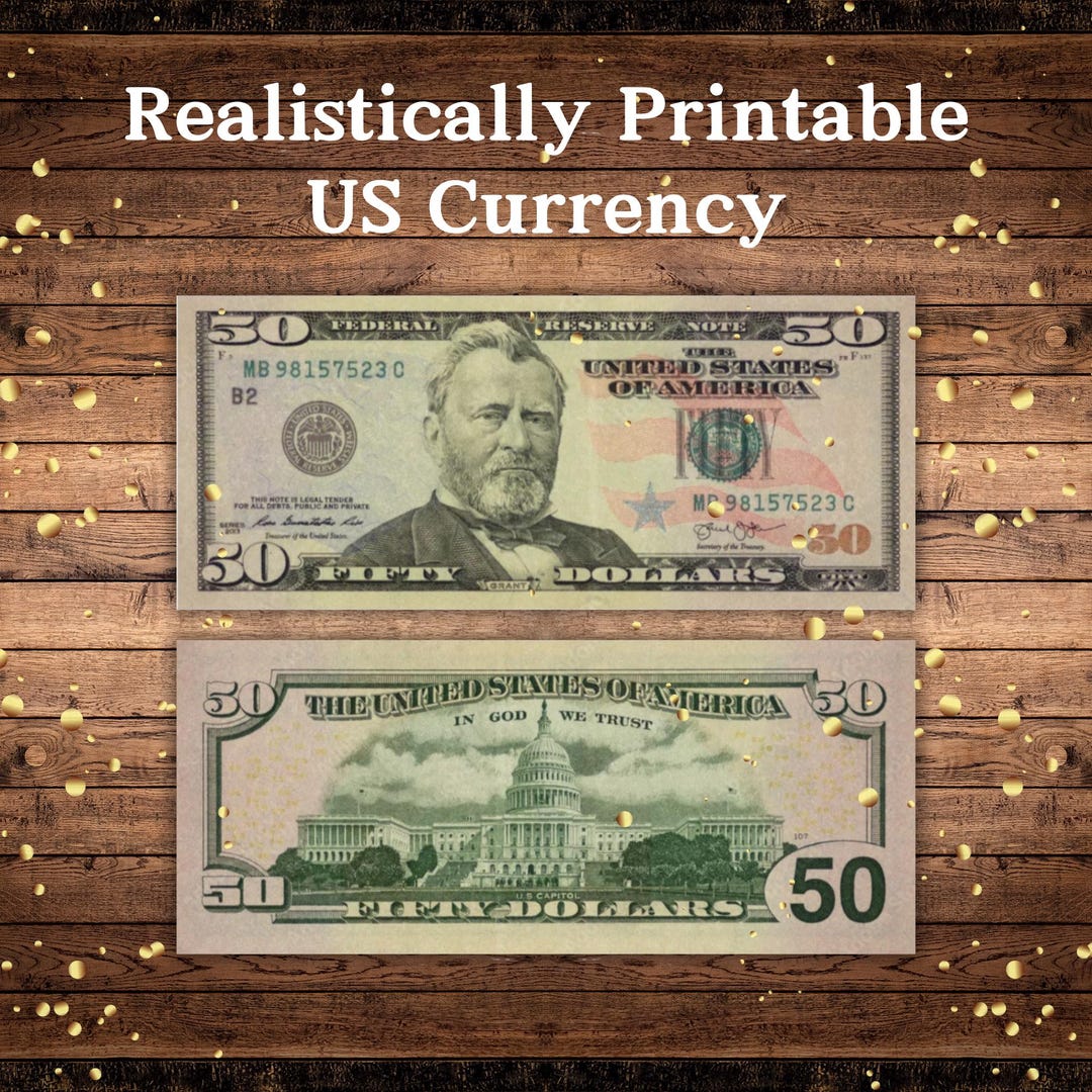 Realistic Banknotes Authentic-sized Printable US Currency Educational ...