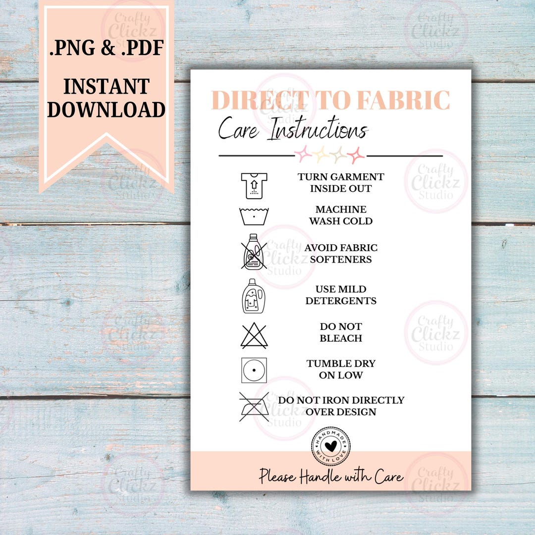 DTF Care Instructions | Digital Download| Washing Instructions Card - Etsy
