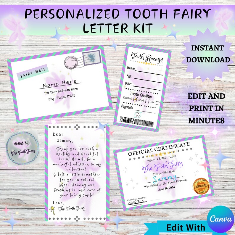 PERSONALIZED TOOTH FAIRY Letter Kit| Kids| Instant Download |edit ...