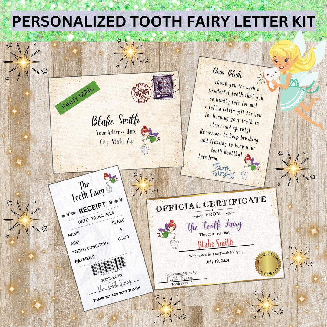 Personalized Tooth Fairy Letter Kit - Gender Neutral, Kids Bundle, Tiny ...