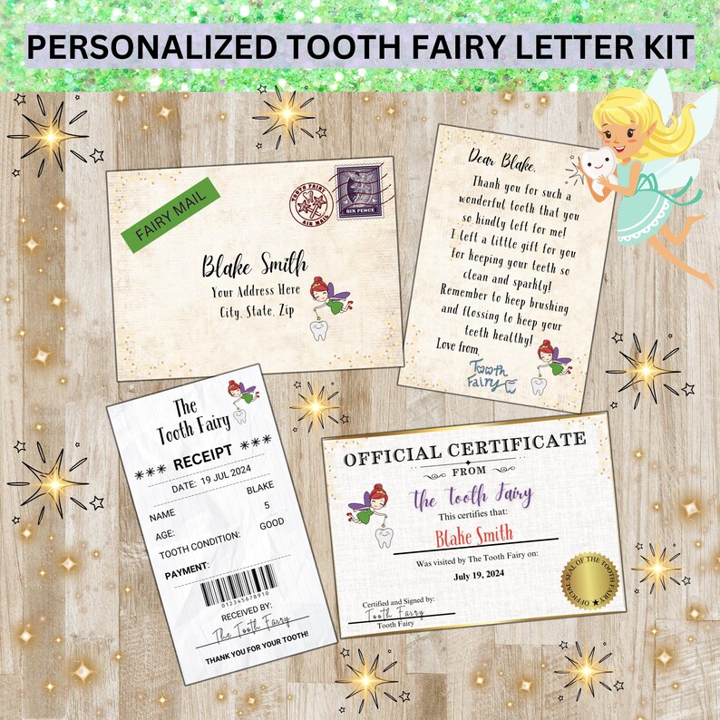 Personalized Tooth Fairy Letter Kit - Gender Neutral, Kids Bundle, Tiny ...