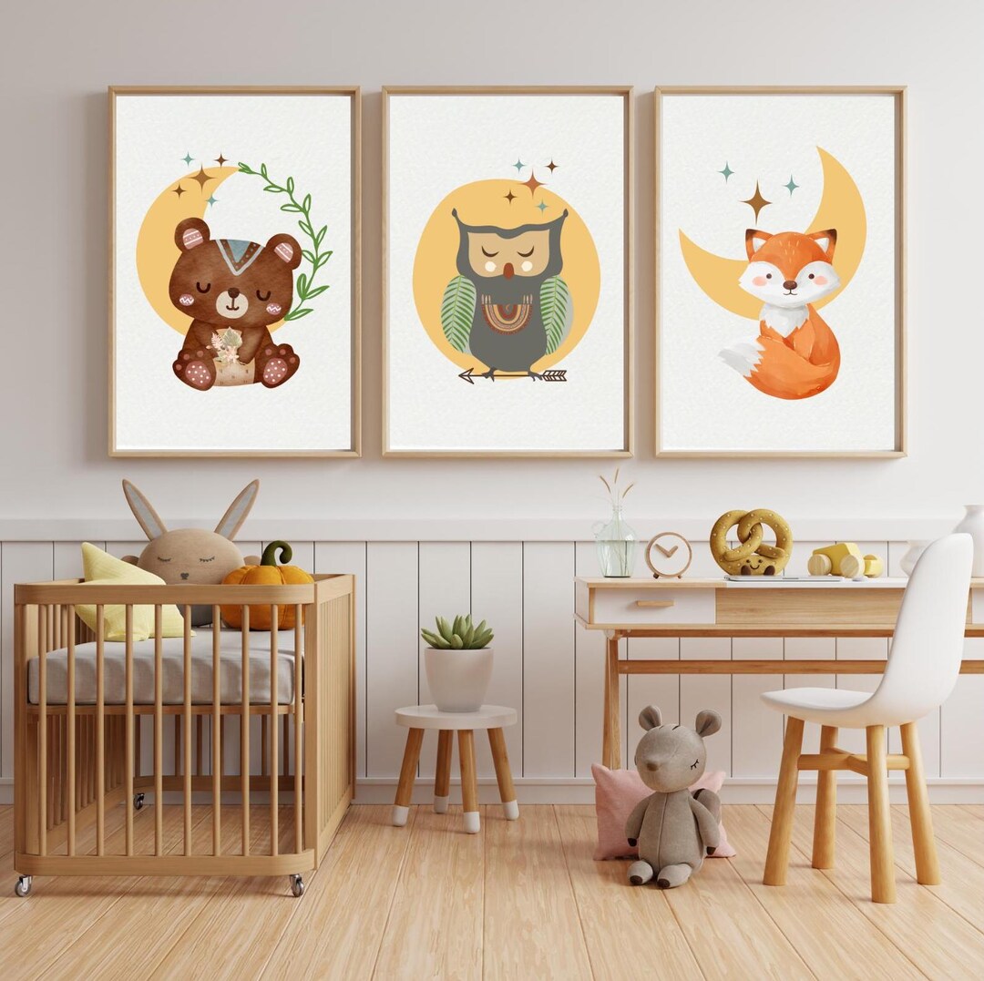 Boho Forest Animals Nursery Wall Art Set| Adorable Nursery Decor ...