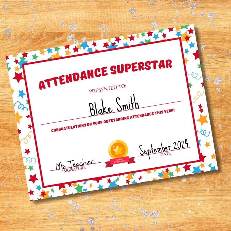 Printable Academic Award Certificate| Attendance Superstar| Digital ...
