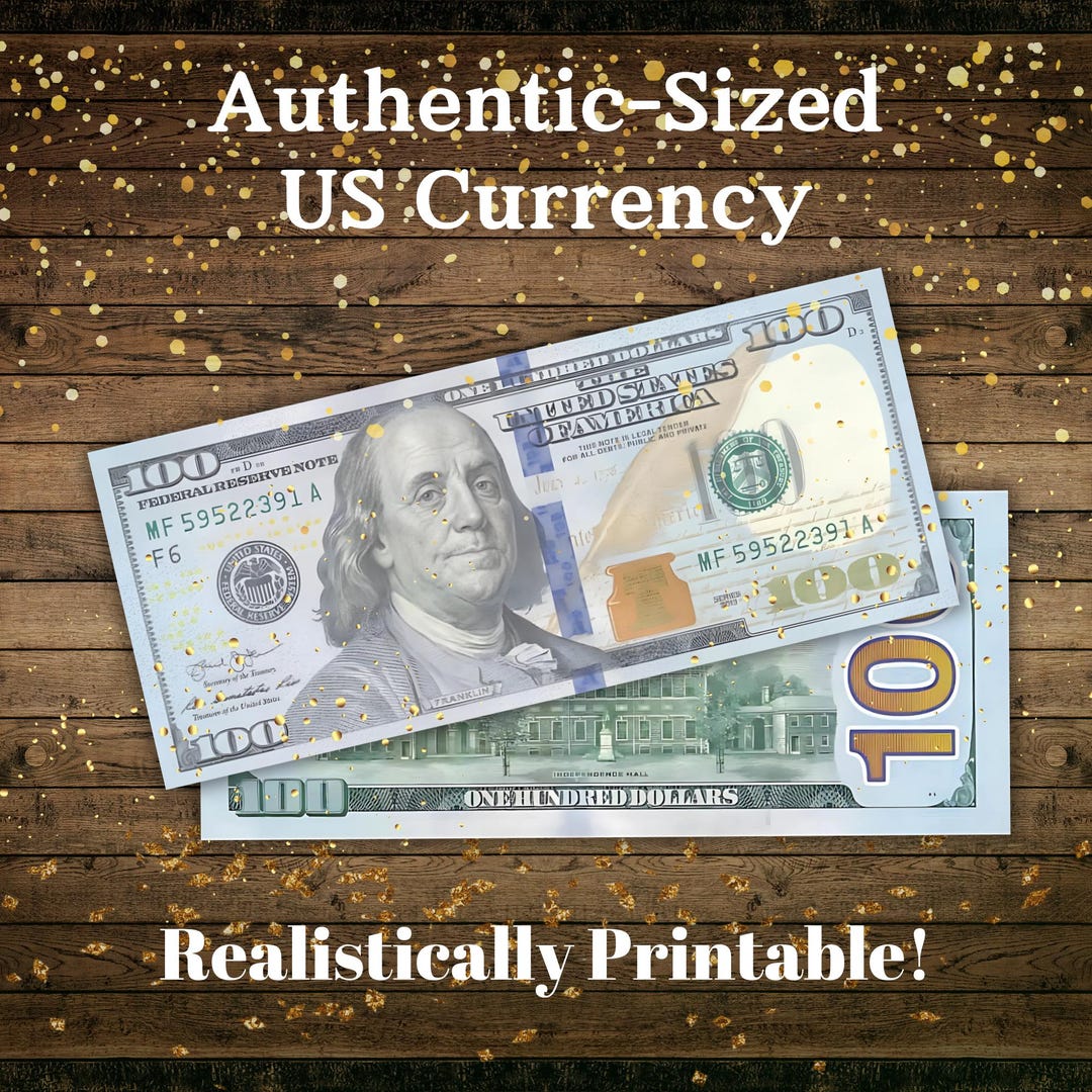 Authentic-sized US Currency Printable Banknotes Learning Money Digital ...