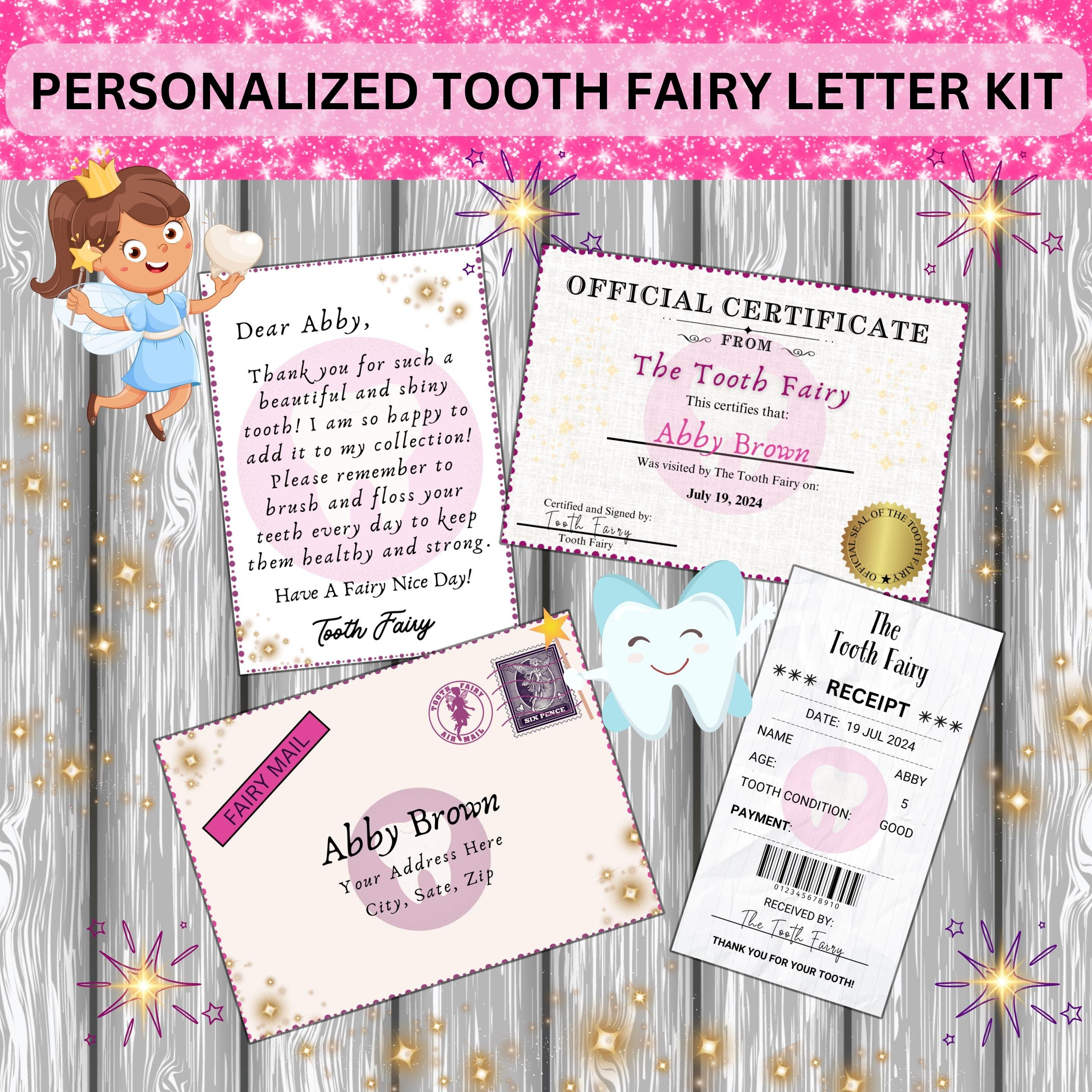 Customizable Tooth Fairy Letter Kit Kids Girl Version Pink Tooth Fairy ...