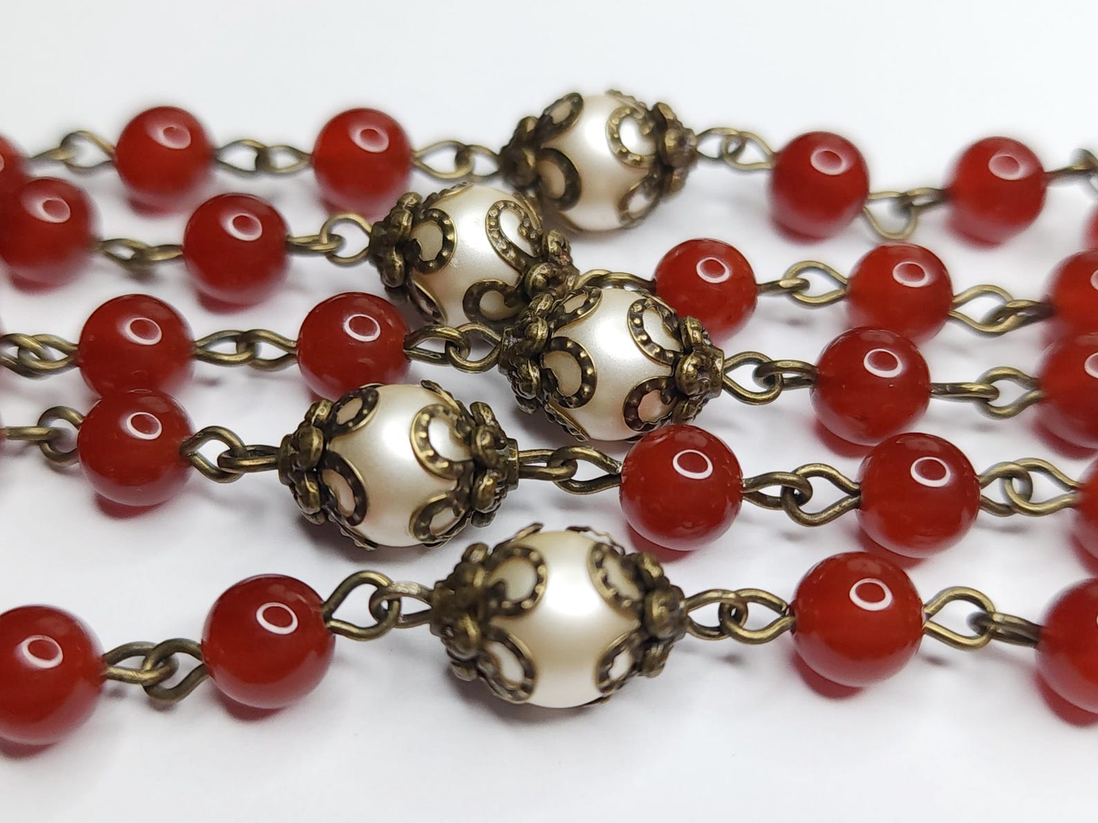 Genuine Cornelian Beads Bronze Lutheran Rosary, Protestant Rosary ...
