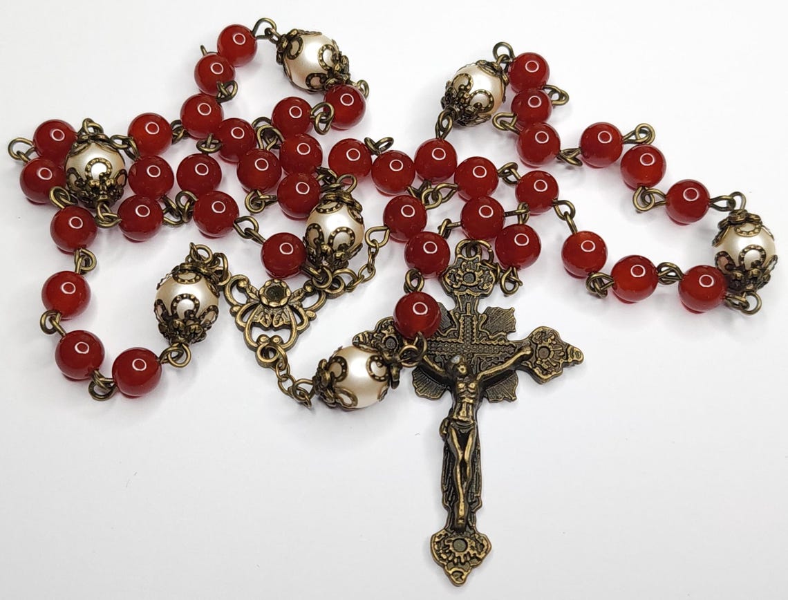 Genuine Cornelian Beads Bronze Lutheran Rosary, Protestant Rosary ...