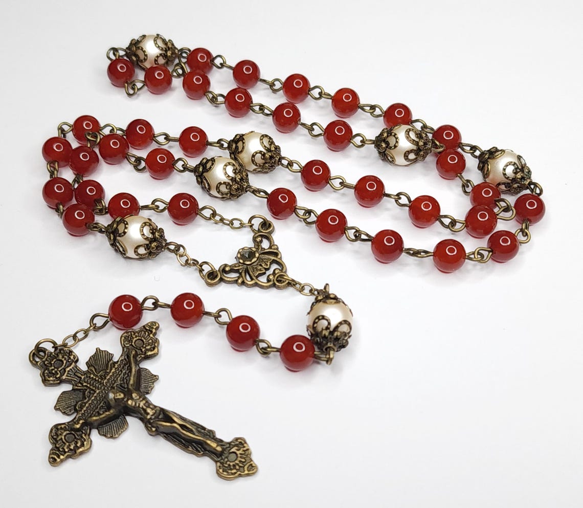 Genuine Cornelian Beads Bronze Lutheran Rosary, Protestant Rosary ...