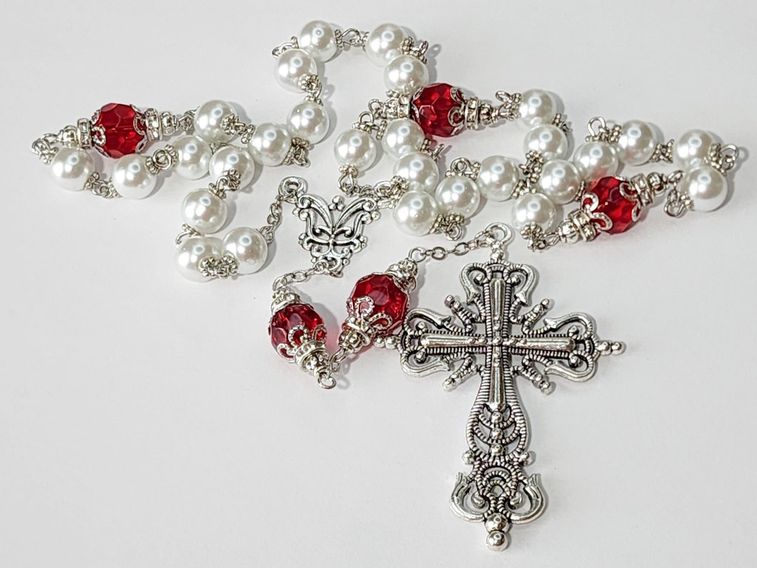 Anglican Prayer Beads, Anglican Rosary, Red White Prayer Beads ...