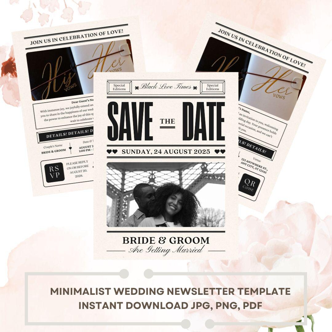 Black and White Vintage Wedding Newsletter, Save the Date, Wedding ...