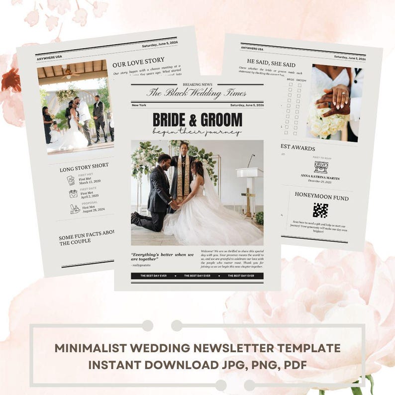 Elegant Wedding Newsletter Template, Modern Minimalist Design (digital ...