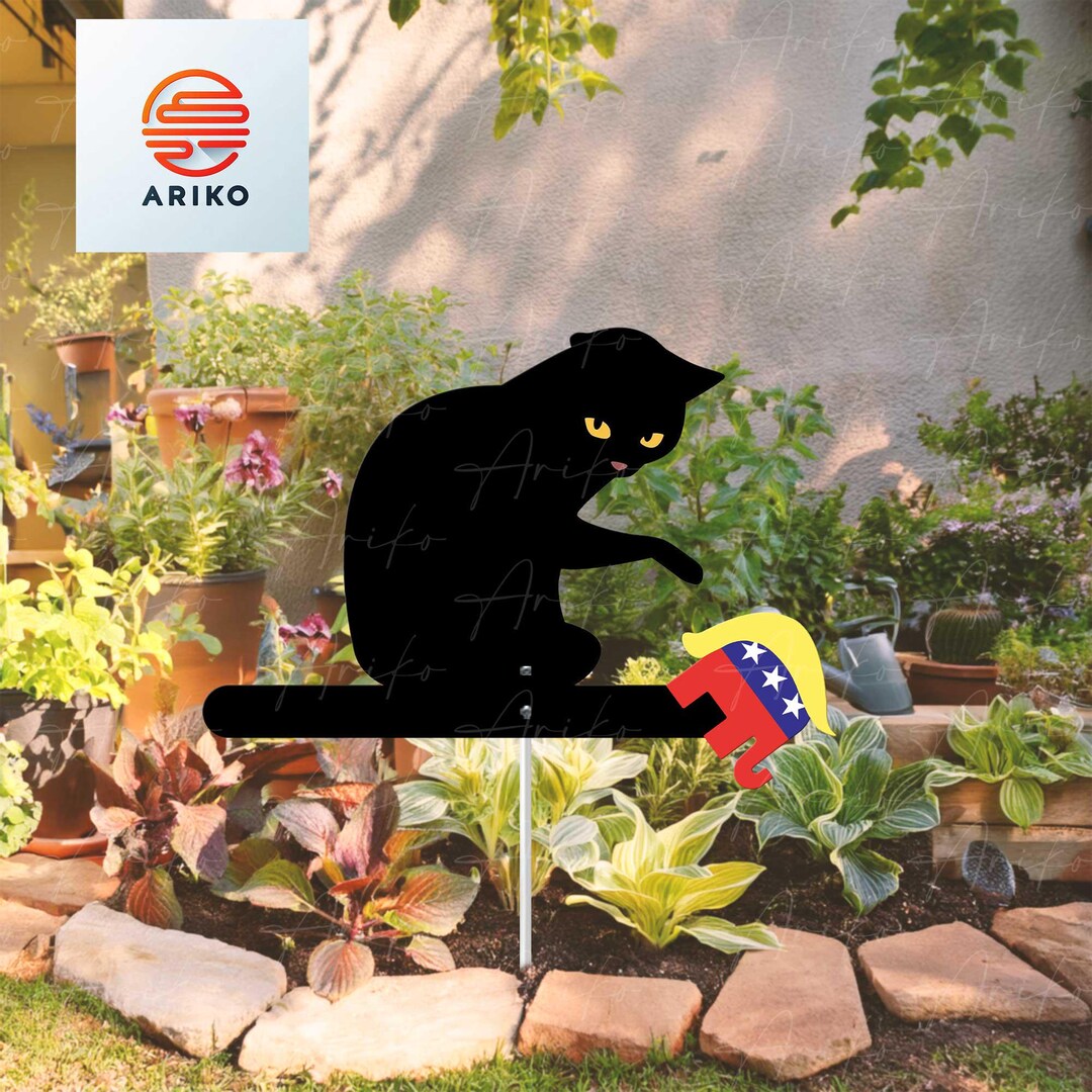 Kamala Harris 2024 Metal Garden Sign With Black Cat Knocking Over MAGA ...