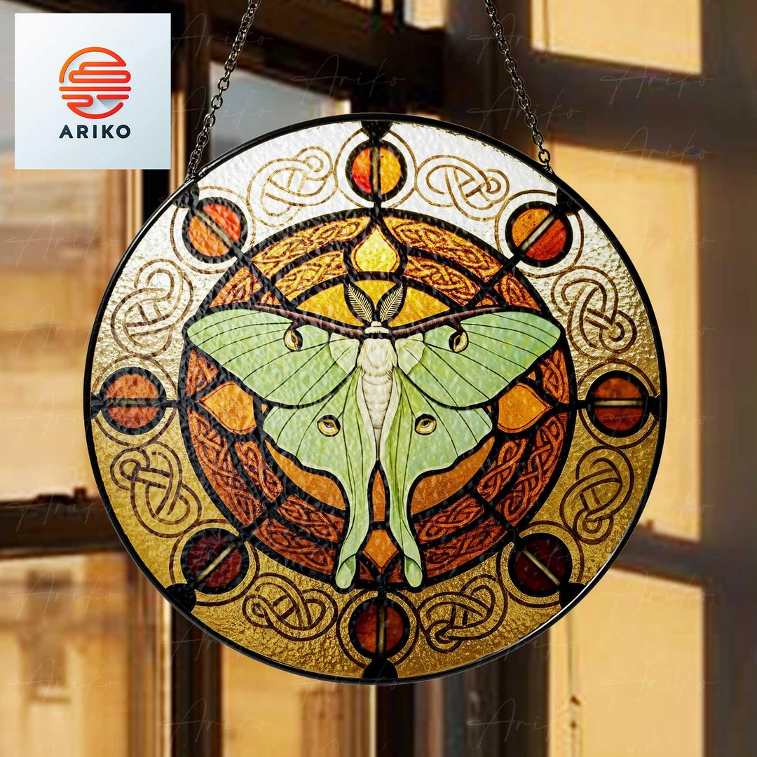 Luna Moth Celtic Knot Glass Suncatcher Celtic Moth Window Hanging ...