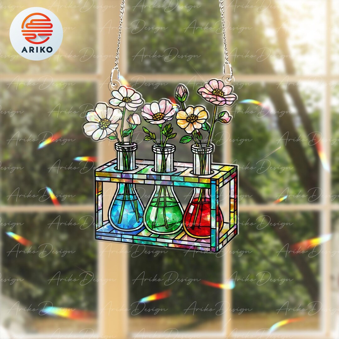 Test Tube Flower Hologram Acrylic Window Hanging – Unique Botanical ...