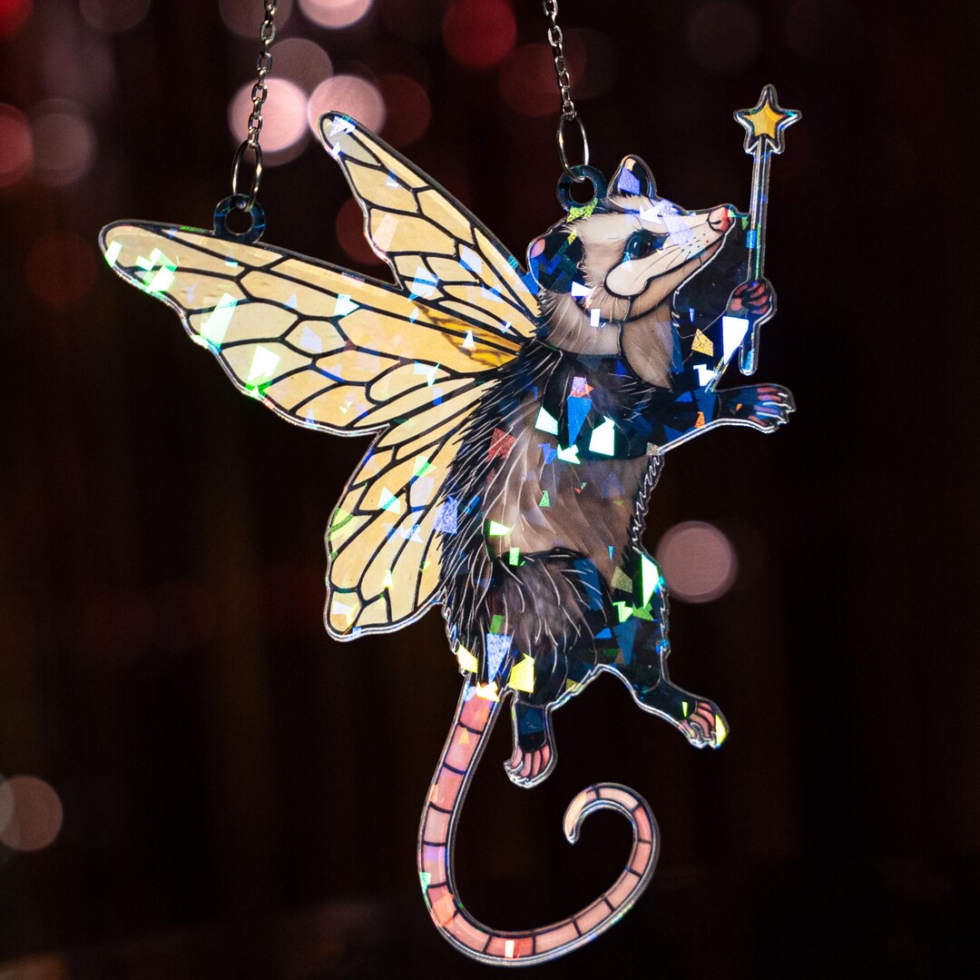 Hologram God Possum Acrylic Window Hanging, Handcrafted Opossum Decor ...