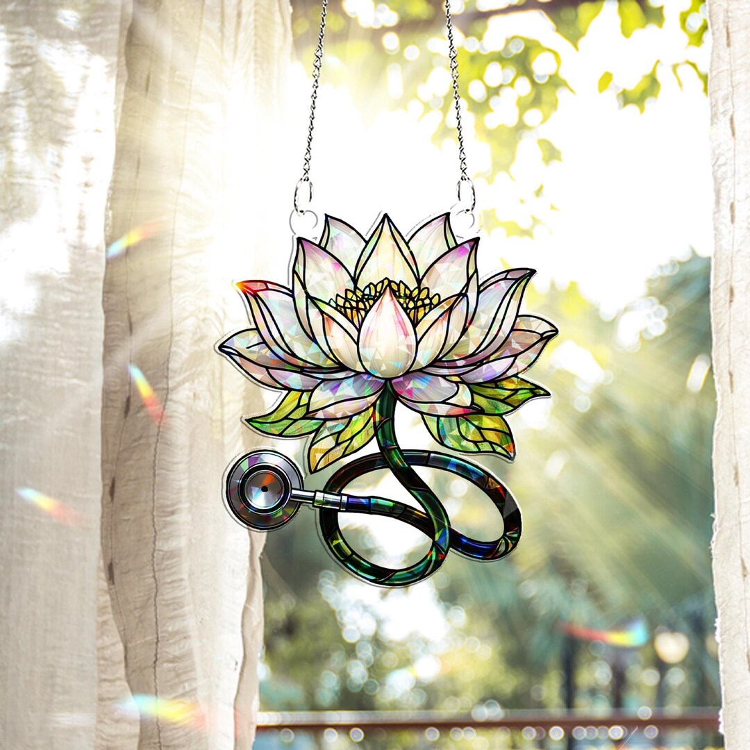 Stethoscope With Lotus Hologram Acrylic Window Hanging – Medical Decor ...