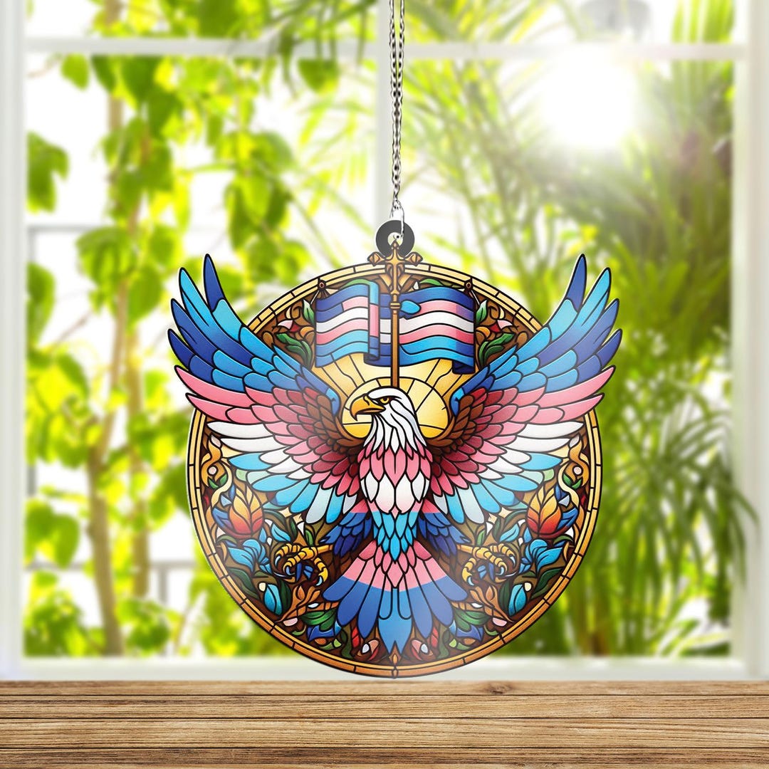 Eagle Transgender Respect the Flag Acrylic Window Hanging, Vibrant ...