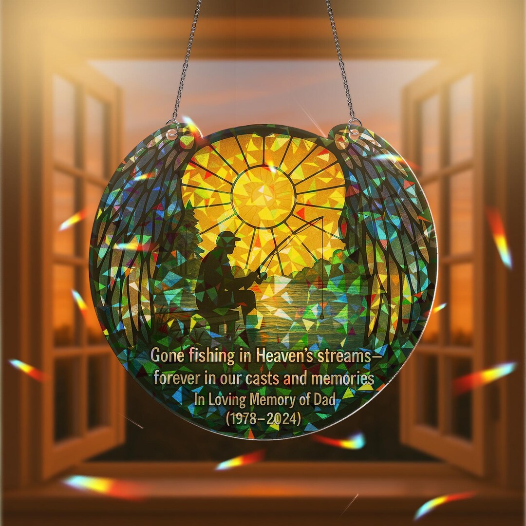 Custom Memorial Fishing Suncatcher With Quote | Holographic Acrylic ...