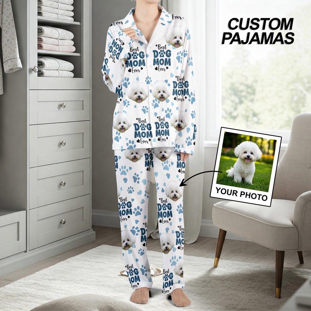 Personalized Photo Dog Mom Pajamas Set, Best Dog Mom Ever Pajama ...