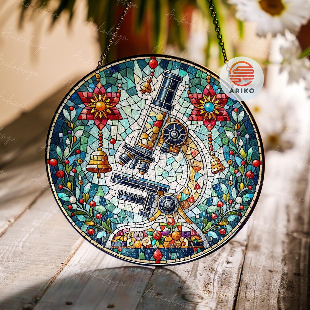 Handcrafted Microscope Christmas in Laboratory Stained Glass Suncatcher ...