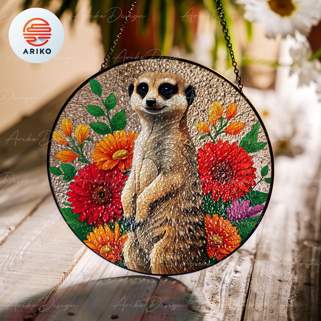Meerkat and Flowers GLASS Suncatcher, Meerkat Suncatcher, Meerkat Lover ...