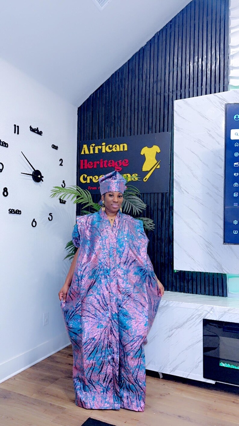 Brocade Damask African Boubou Rich Aunty Bubu Kaftan Abaya Kimono Women ...