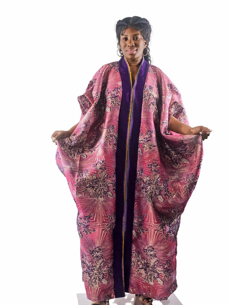 Brocade Damask African Boubou Rich Aunty Bubu Kaftan Abaya Kimono Women ...