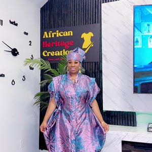 Brocade Damask African Boubou Rich Aunty Bubu Kaftan Abaya Kimono Women ...