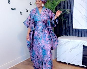 Brocade Damask African Boubou Rich Aunty Bubu Kaftan Abaya Kimono Women ...