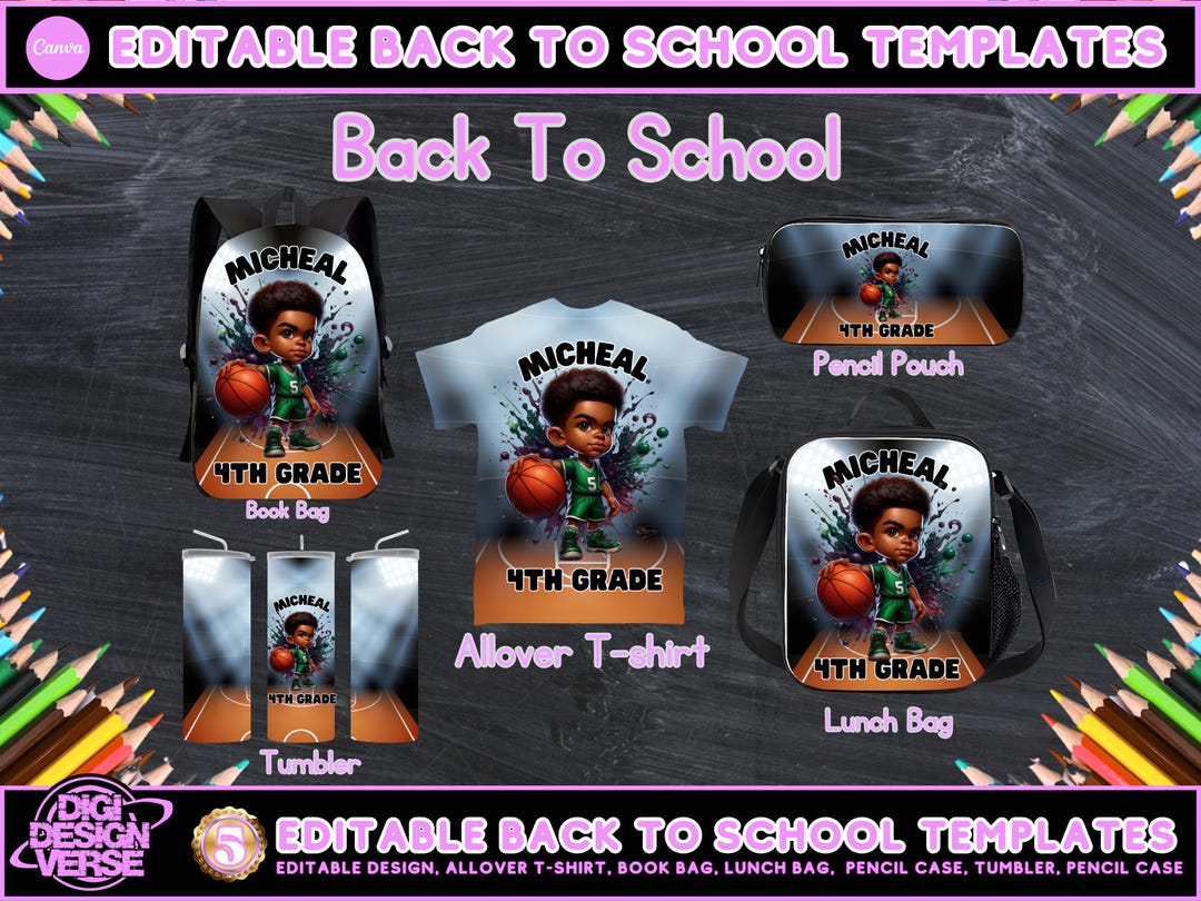 Back to School Editable Canva Template for Backpack, Pencil Case, Lunch ...