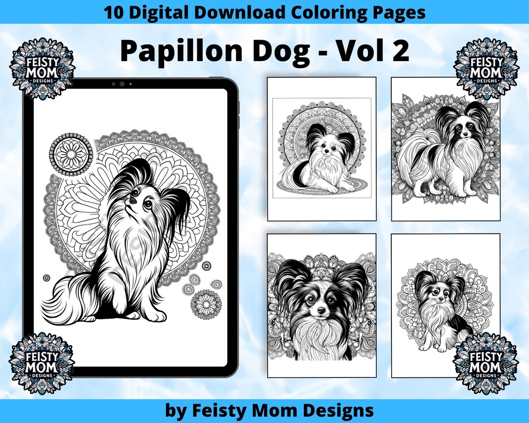 Papillon Dog - Vol 2 - Digital Coloring Pages - Set of 10 - Instant ...