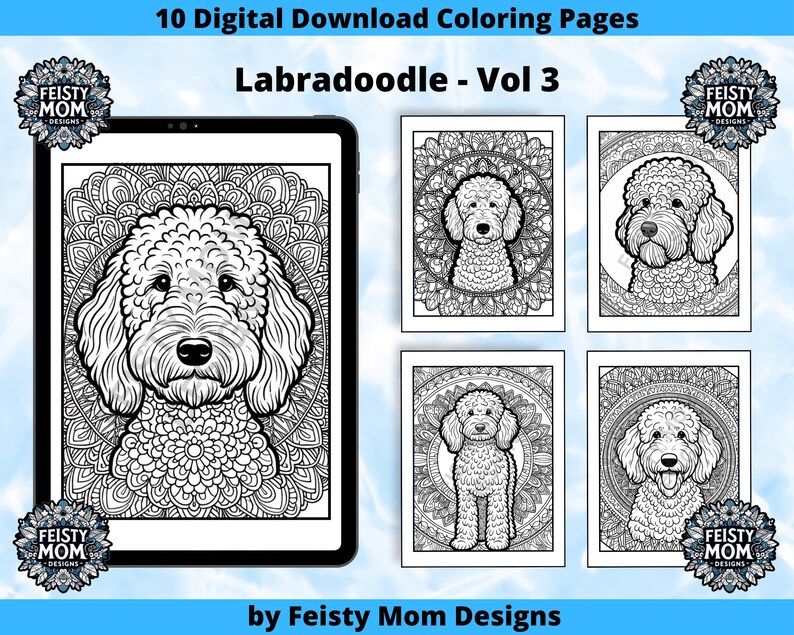 Labradoodle - Vol 3 - Digital Coloring Pages - Set of 10 - Instant ...