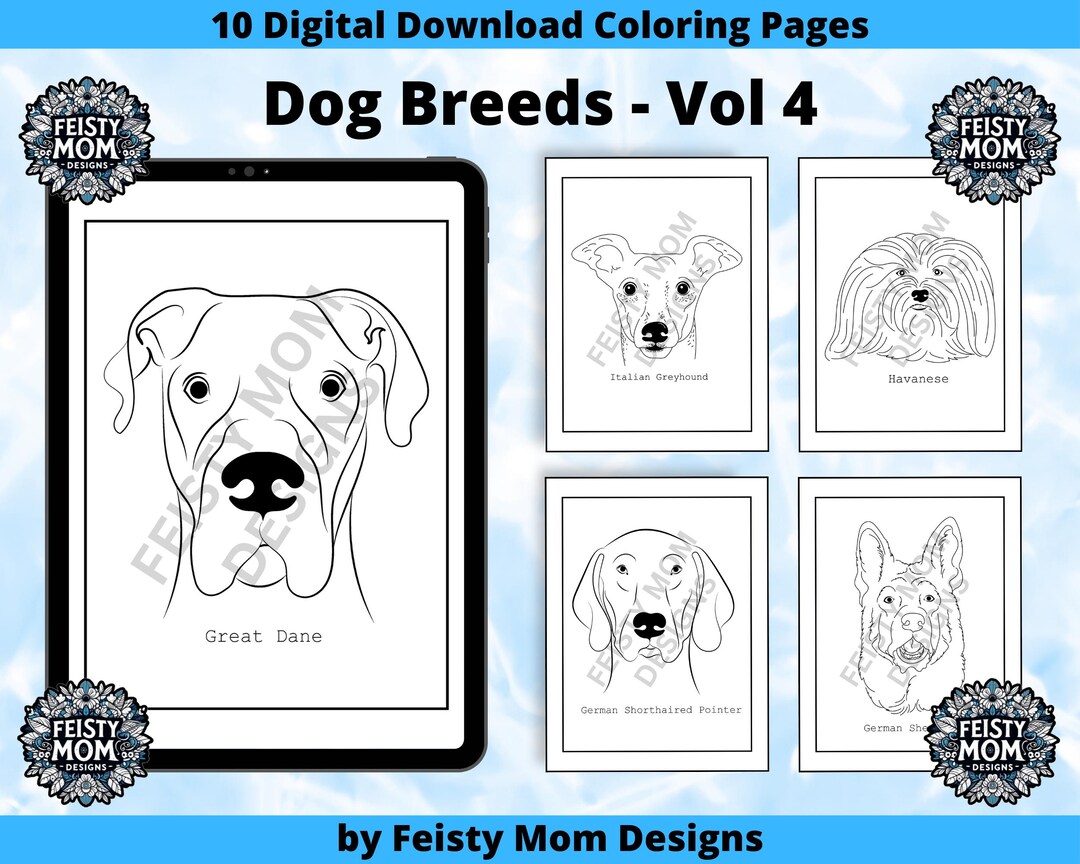 Dog Breeds - Vol 4 - Digital Coloring Pages - Set of 10 - Instant ...
