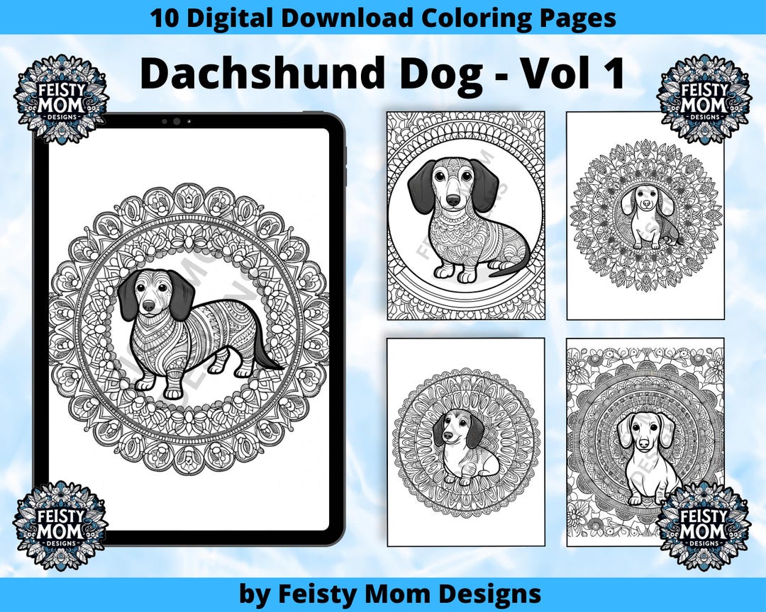 Dachshund Dog - Digital Coloring Pages - Set of 10 - Instant Digital ...