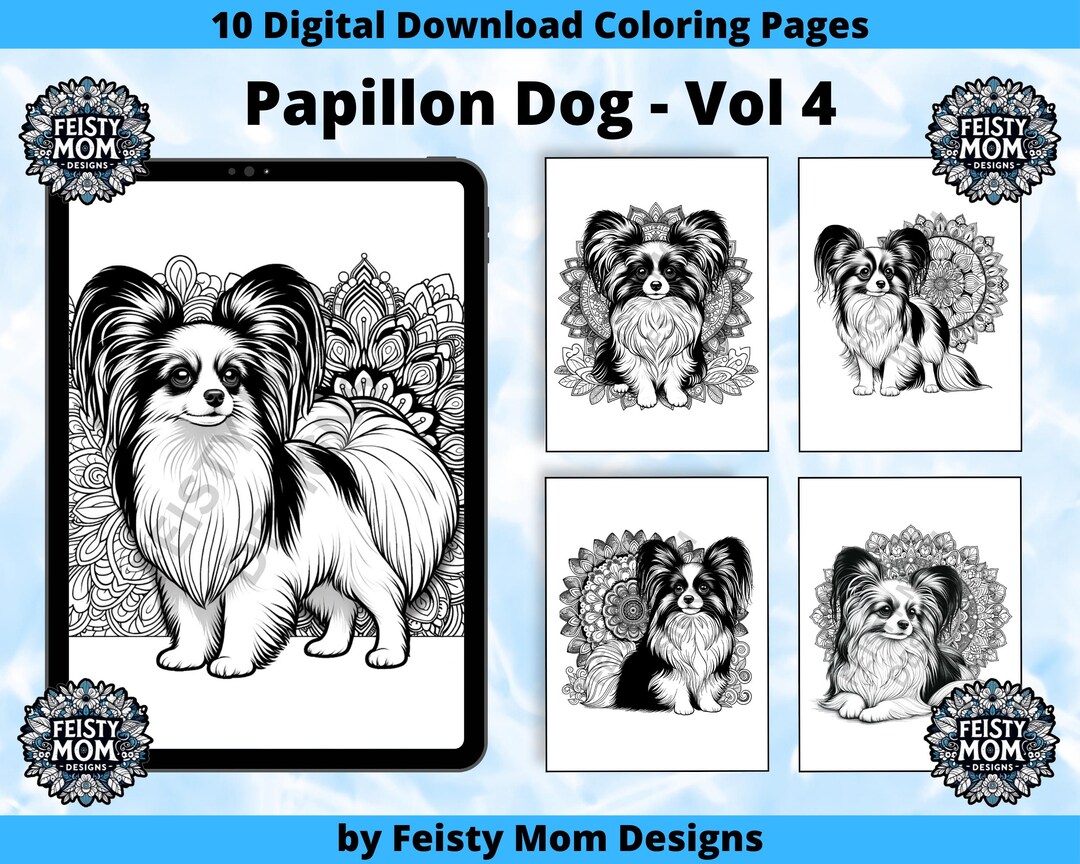 Papillon Dog - Vol 4 - Digital Coloring Pages - Set of 10 - Instant ...