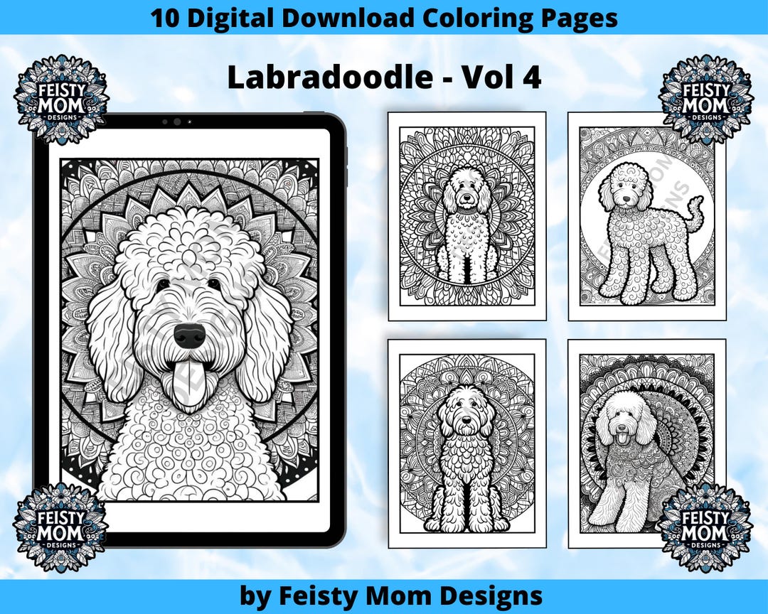 Labradoodle - Vol 4 - Digital Coloring Pages - Set of 10 - Instant ...