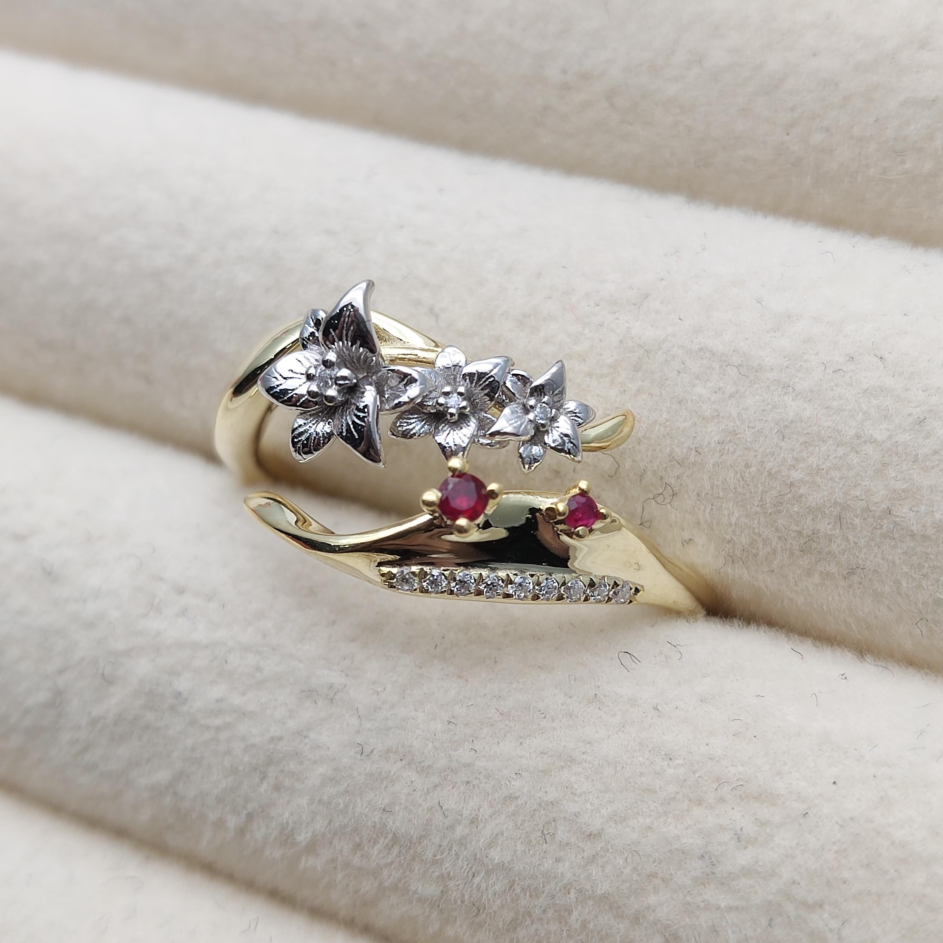 Lily of the Valley Ring Two Tone Moissanite Engagement Ring Gold ...