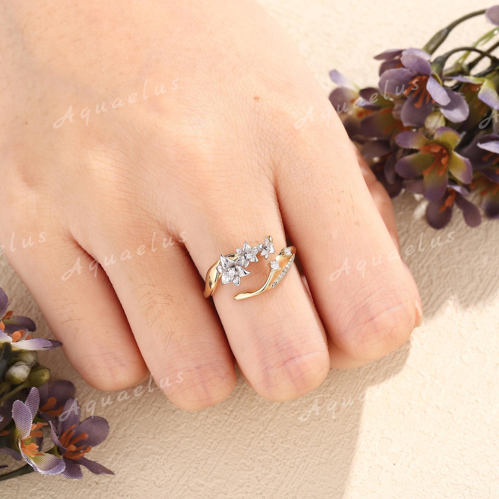 Lily of the Valley Ring Two Tone Moissanite Engagement Ring Gold ...