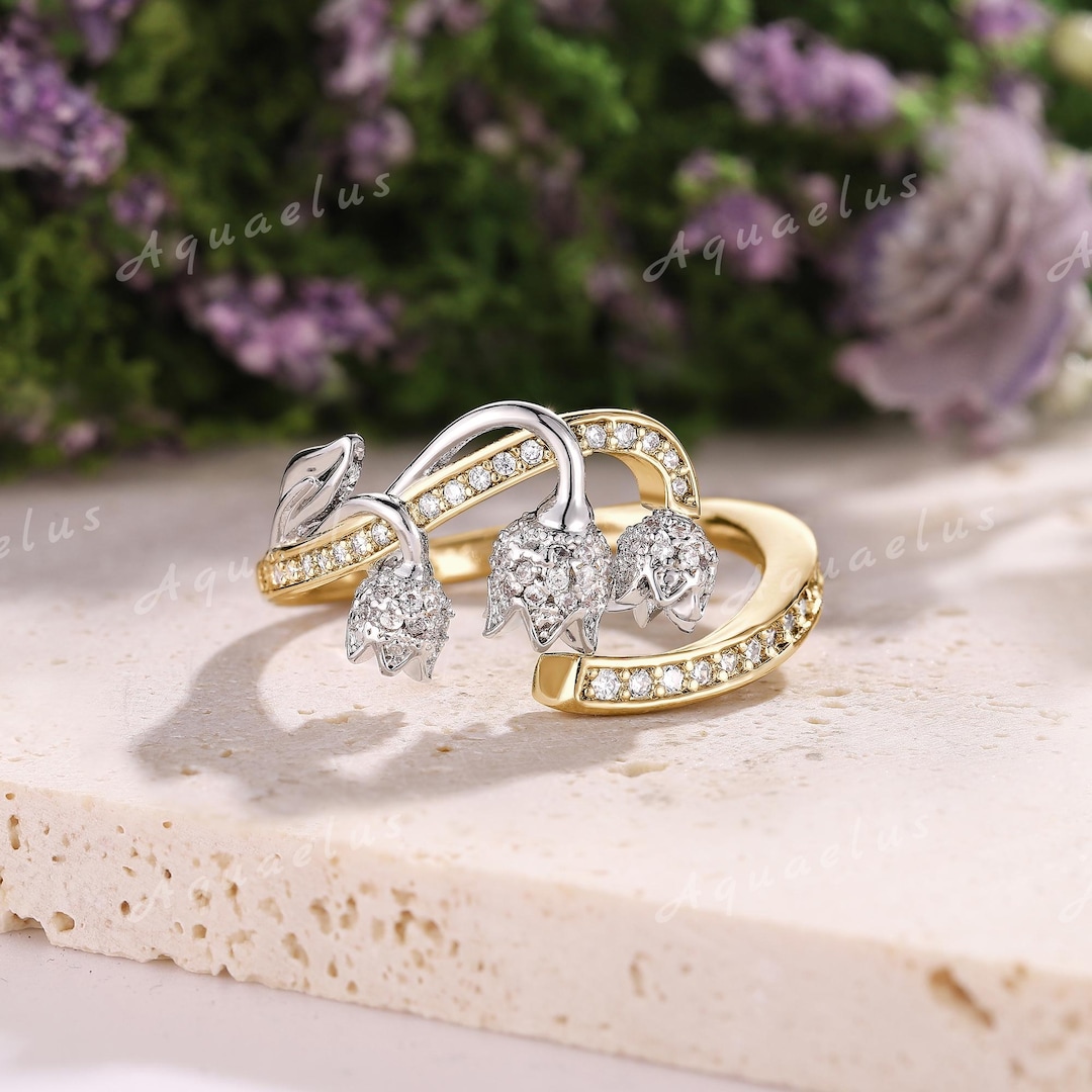 Vintage Lily of the Valley Ring Two Tone Moissanite Engagement Ring for ...