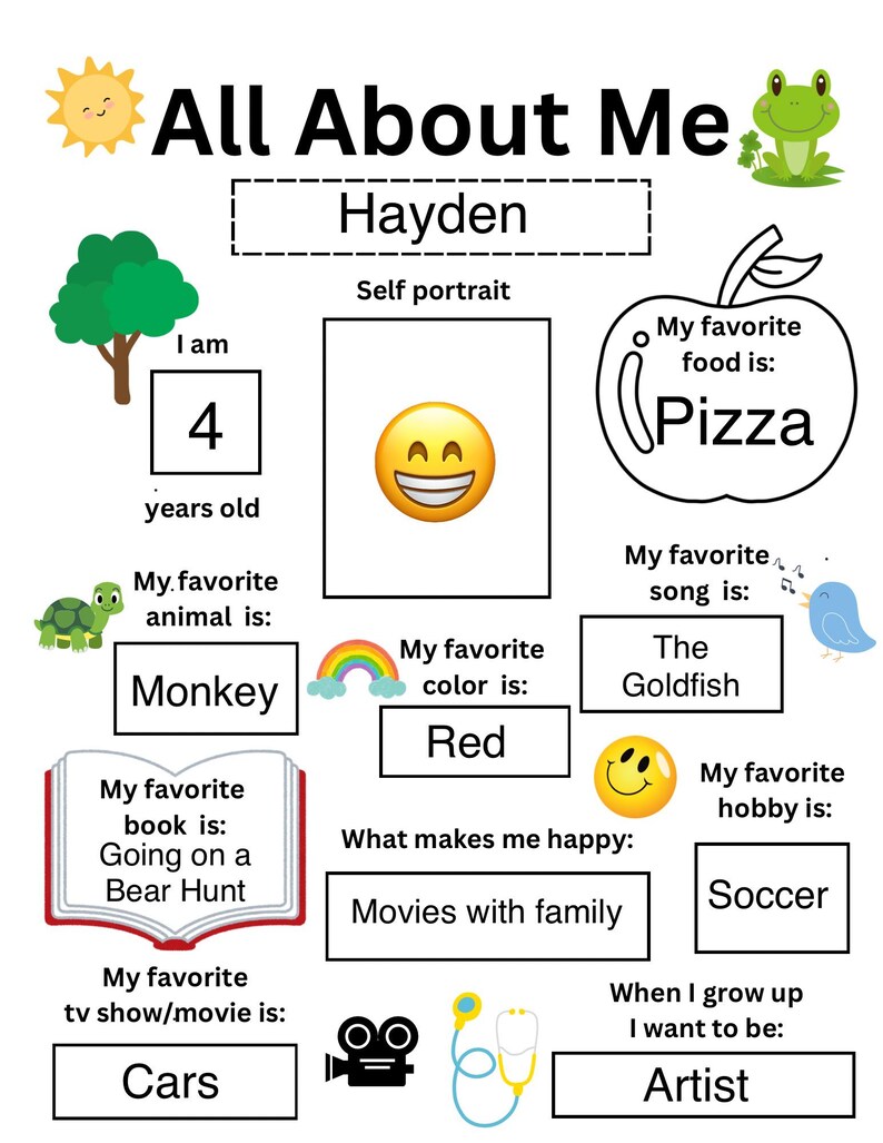 All About Me, First Day of School About Me, Elementary School Activity ...