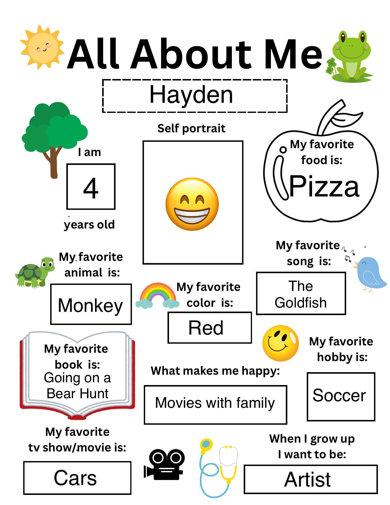 All About Me, First Day of School About Me, Elementary School Activity ...