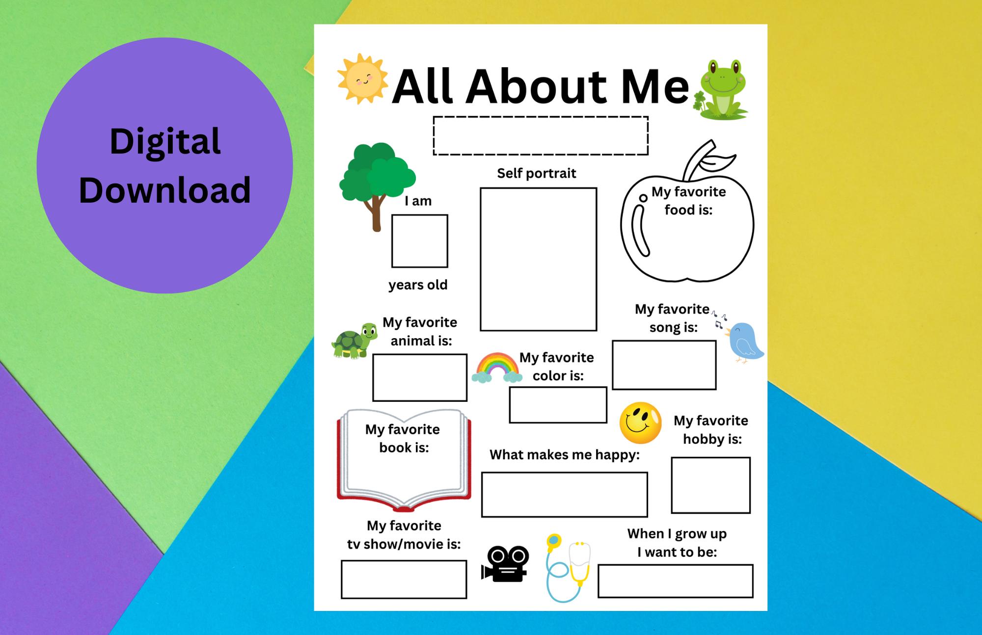 All About Me, First Day of School About Me, Elementary School Activity ...