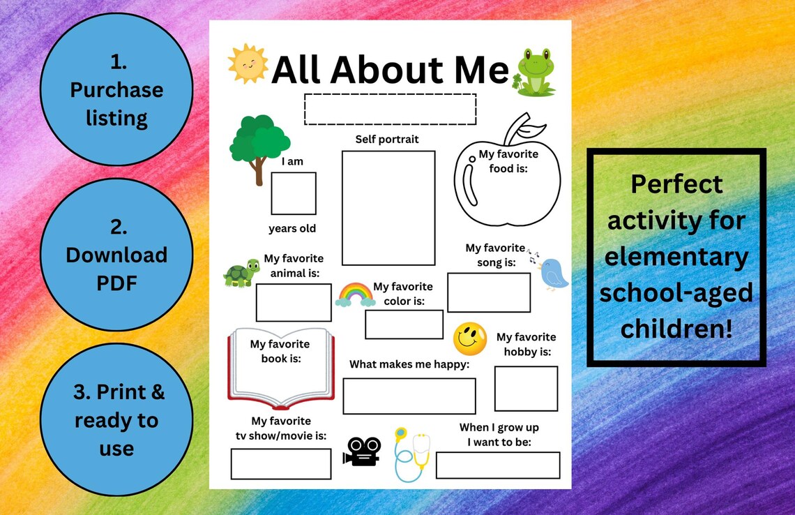 All About Me, First Day of School About Me, Elementary School Activity ...