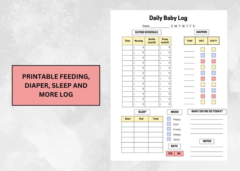 Printable Daily Baby Log - Etsy